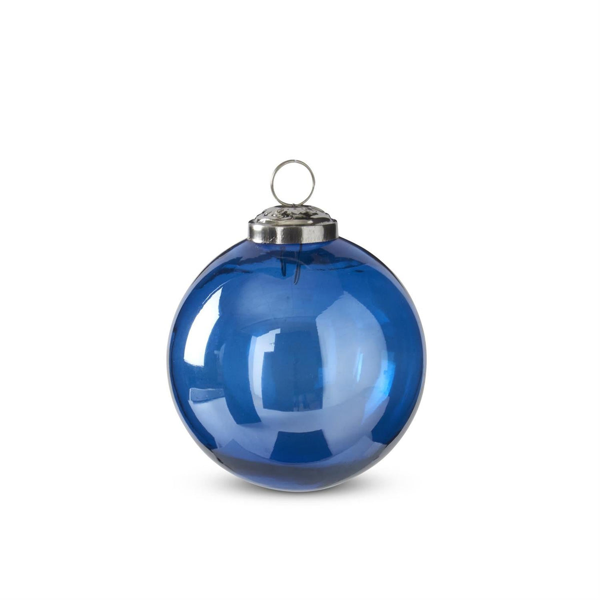Blue Glass Round Ornament 4" - Christmas Tree Décor
